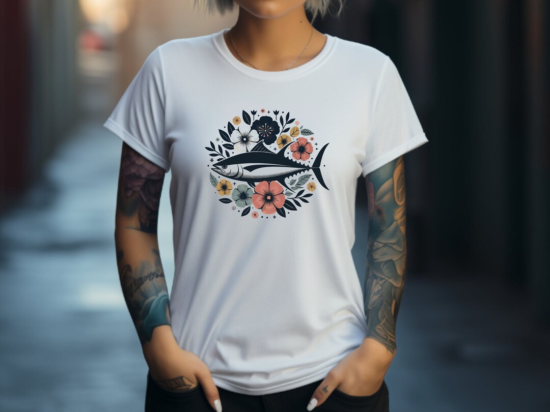 Bluefin Tuna Shirt. Tuna Fishing Tee. Floral T-shirt. Flower Shirt ...