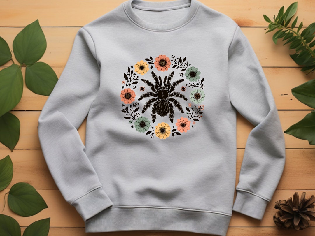 Tarantula Sweater. Arachnid Gift. Floral Sweater. Flower Crewneck ...