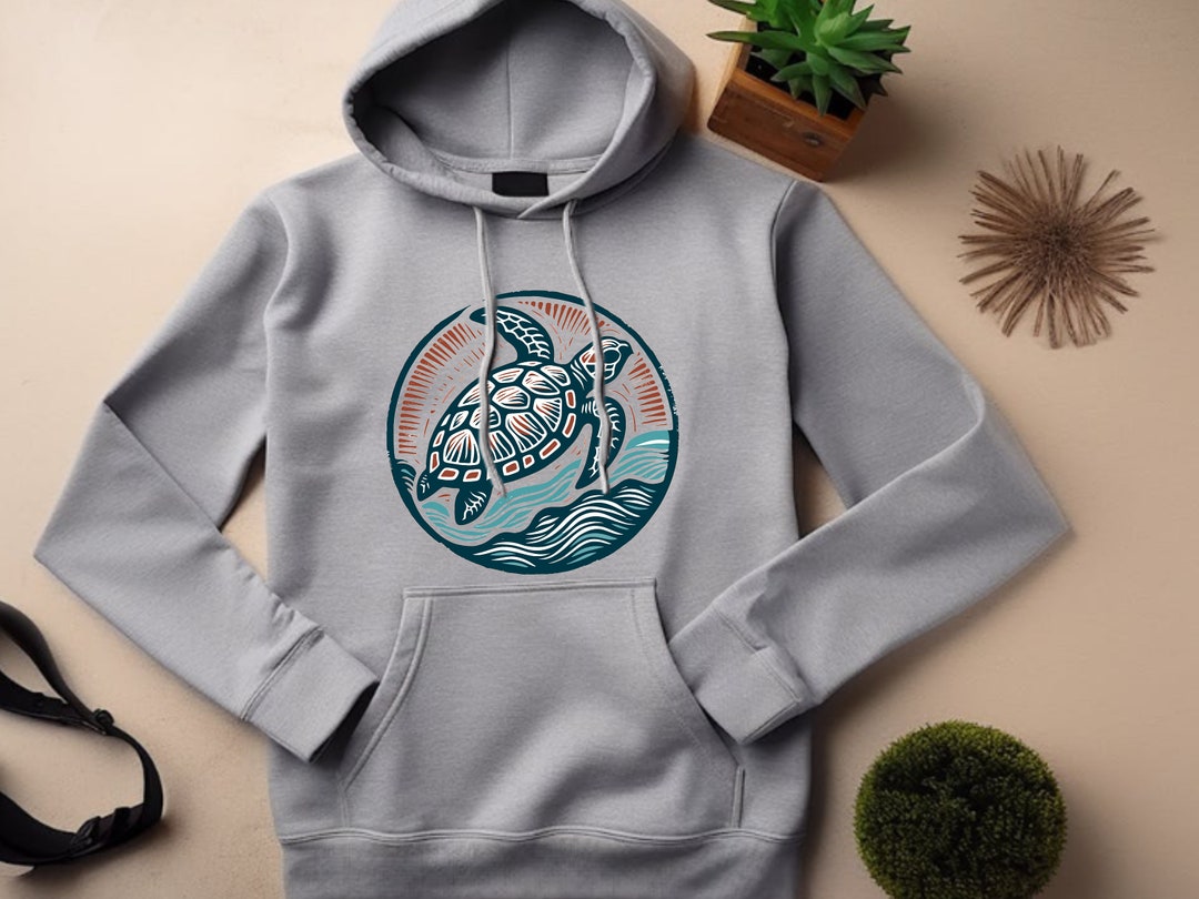 Sea Turtle Hoodie. Turtle Gift. Ocean Waves Hoodie. Turtle Sweatshirt ...