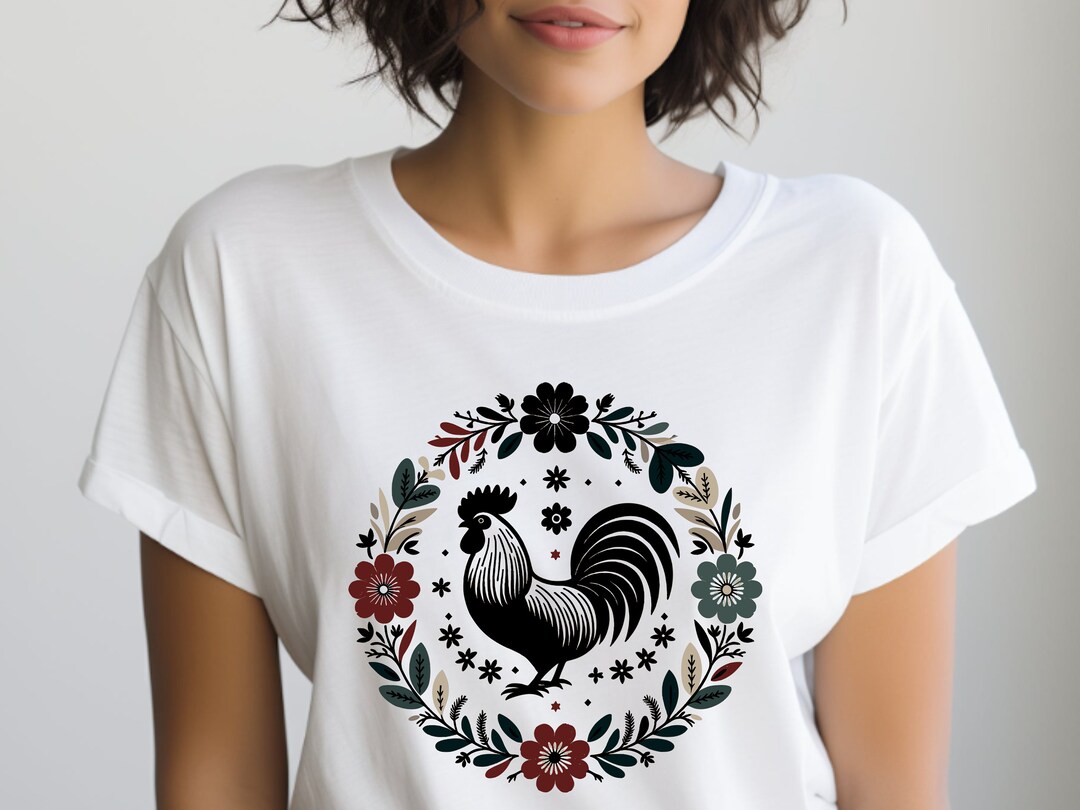 Rooster Shirt. Rooster Tee Gift. Floral Shirt. Flower T-shirt. Chicken ...
