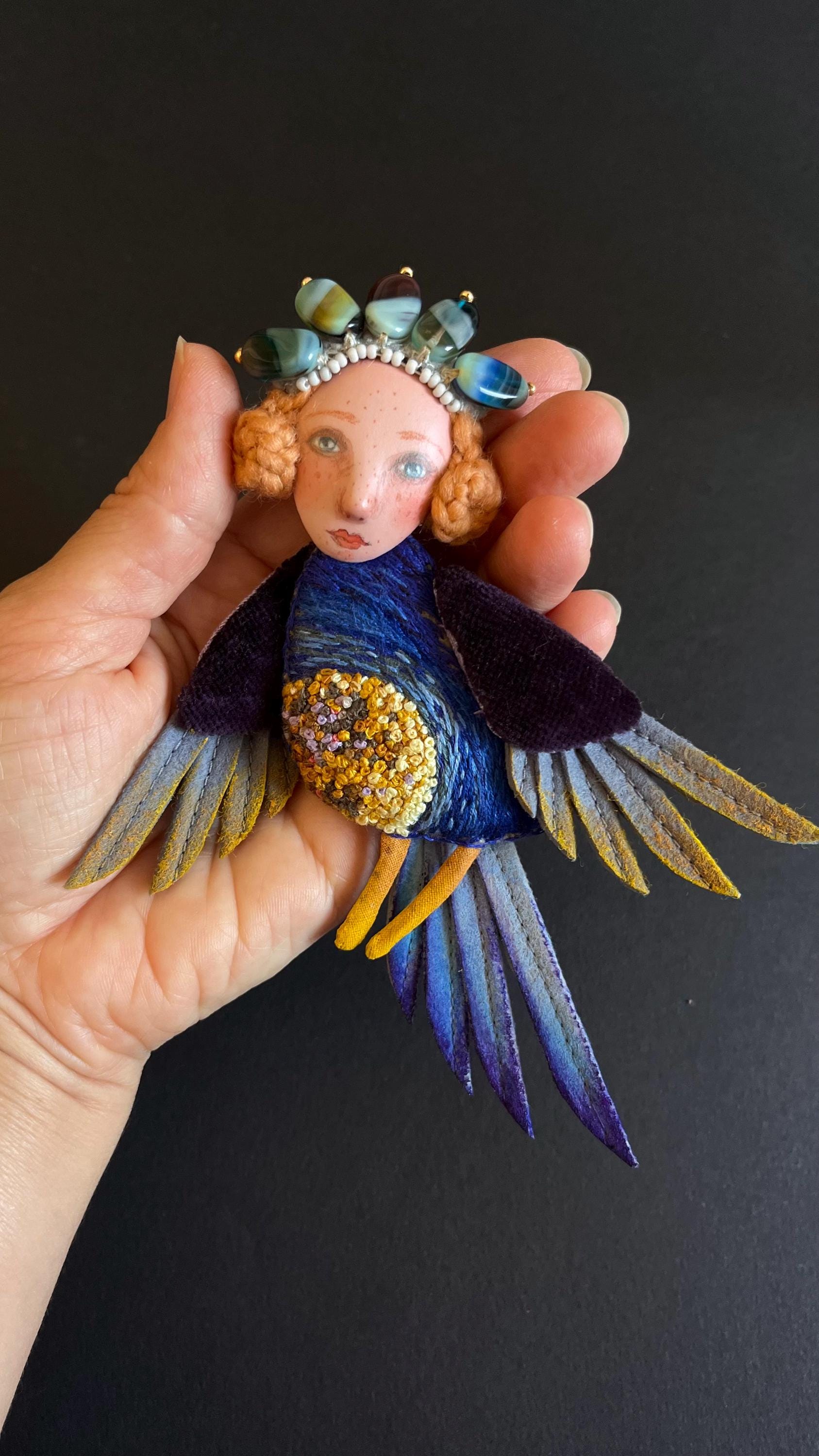 The Sirin Brooch, Embroidered Brooch, Animal Pin, Brooch Bird ...