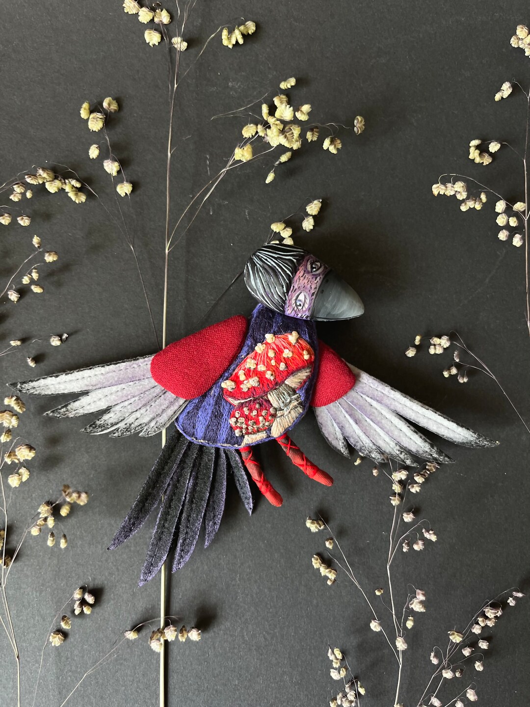 Embroidered Brooch Raven, Crow Jewellery, Bird Brooch, Embroidered ...