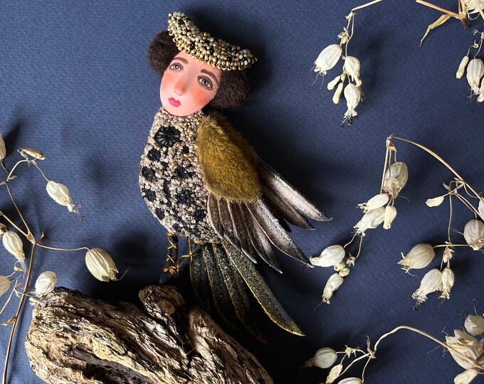 Bird Sirin , Bird Brooch, Sirin Pin, Fantasy Character, Embroidered ...