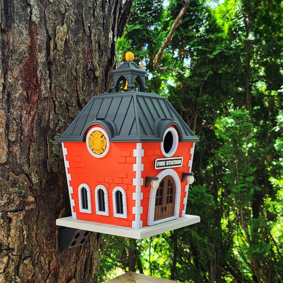 Firehouse Birdhouse – 3D Printed Outdoor Bird Feeder, Rustic Garden ...