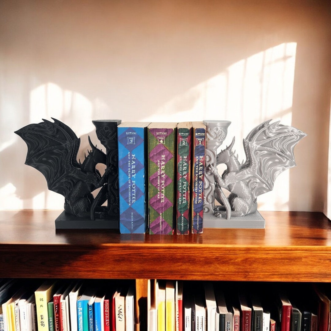 Dragon Bookend Nook – 3D Printed Fantasy Shelf Decor, Gothic Dragon ...