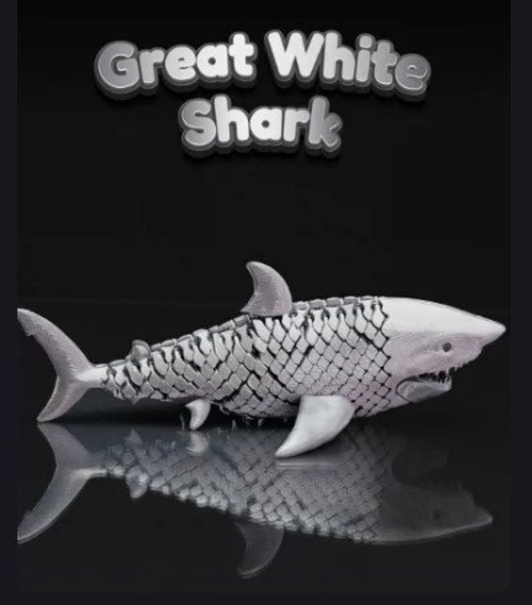 Great White Fish Articulated Fidget Toy Ocean Desk Articulating Unique ...