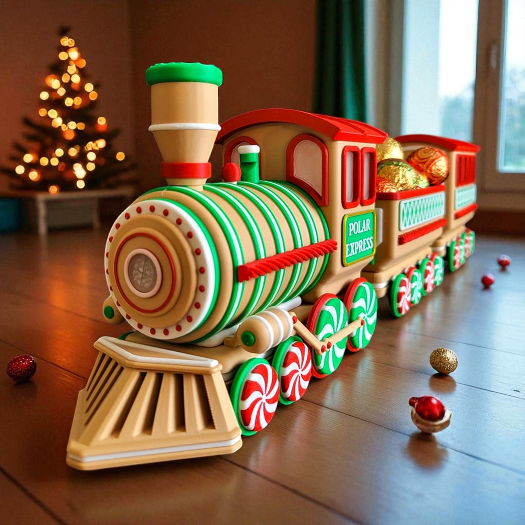 Gingerbread Train 3D Printed Holiday Decoration | Locomotive, 2-car Mini Set, or Full 4-car ...