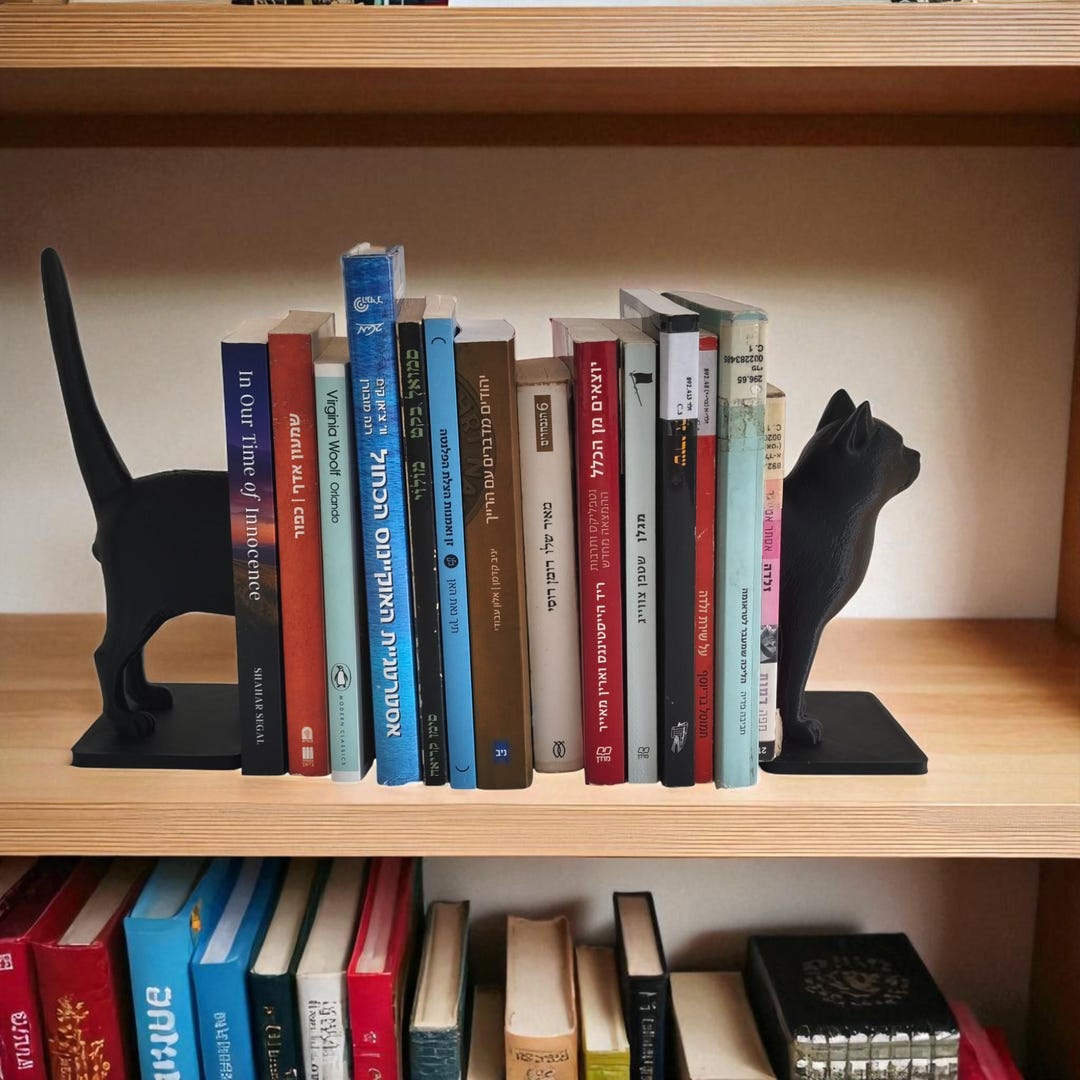 Cat Bookend Set – 3D Printed Animal Shelf Decor | Modern Feline Lover ...