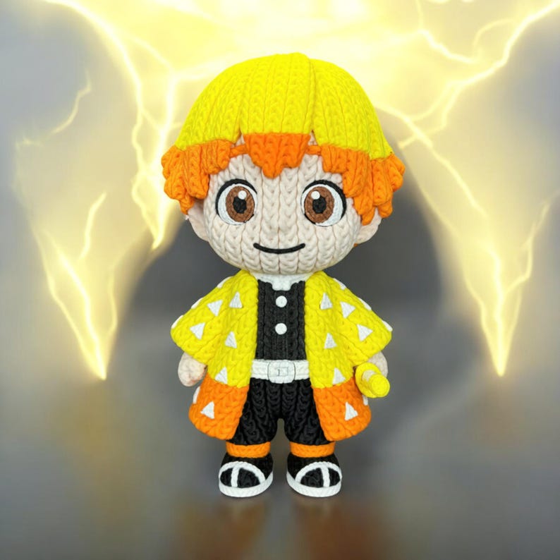 Crochet Styled Zenitsu Doll | Demon Slayer Figurine | 3D Printed ...