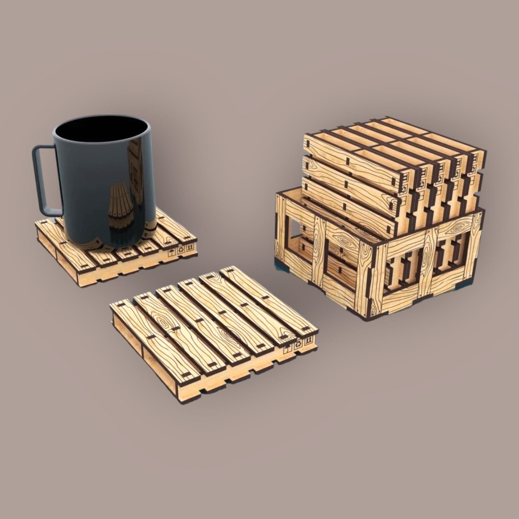 Wooden Pallet Coaster Set Laser Cut Drink Coasters, Rustic Home Decor ...