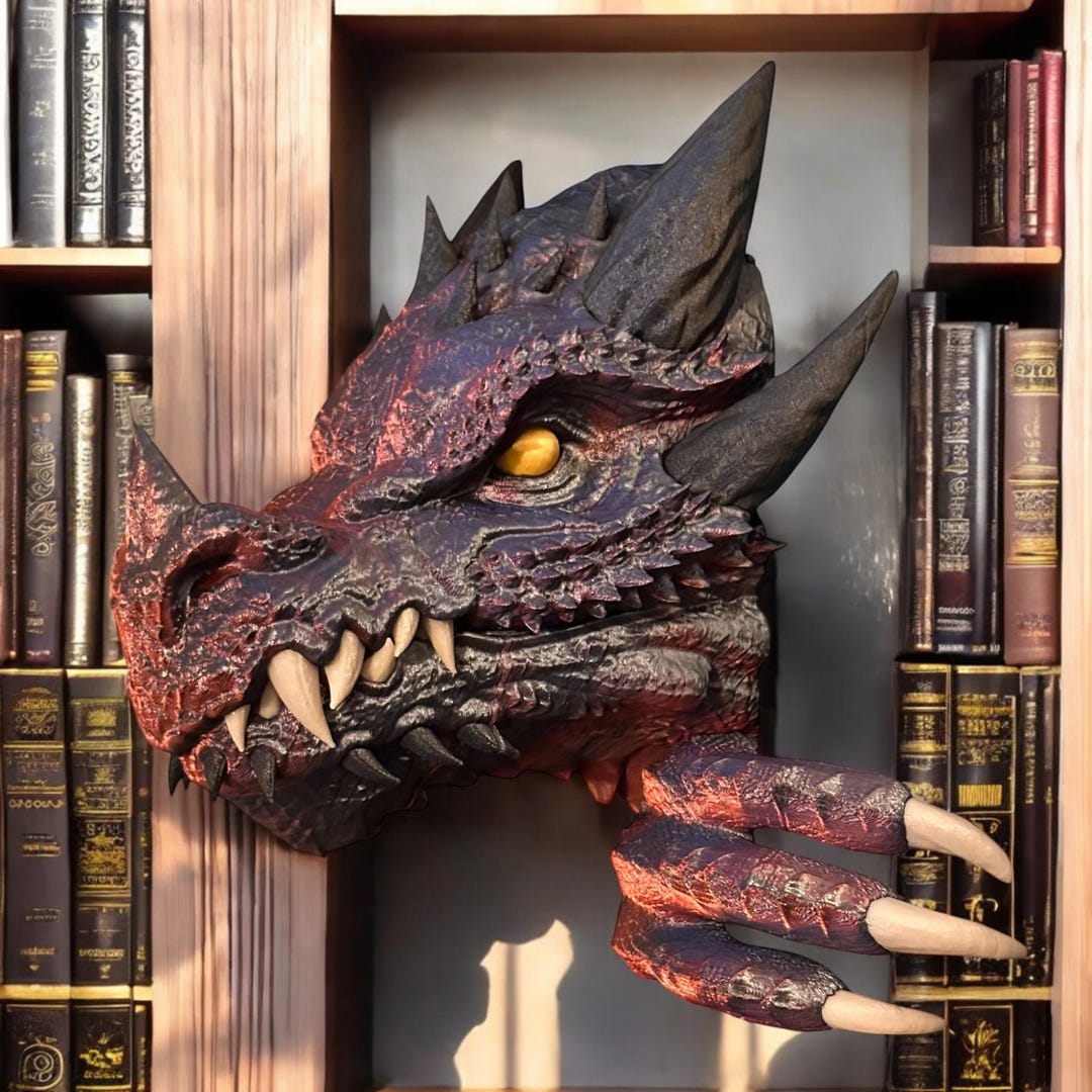 Dragon Book Nook Set | Dragon Head - Tail Shelf Decor for Book Lovers ...