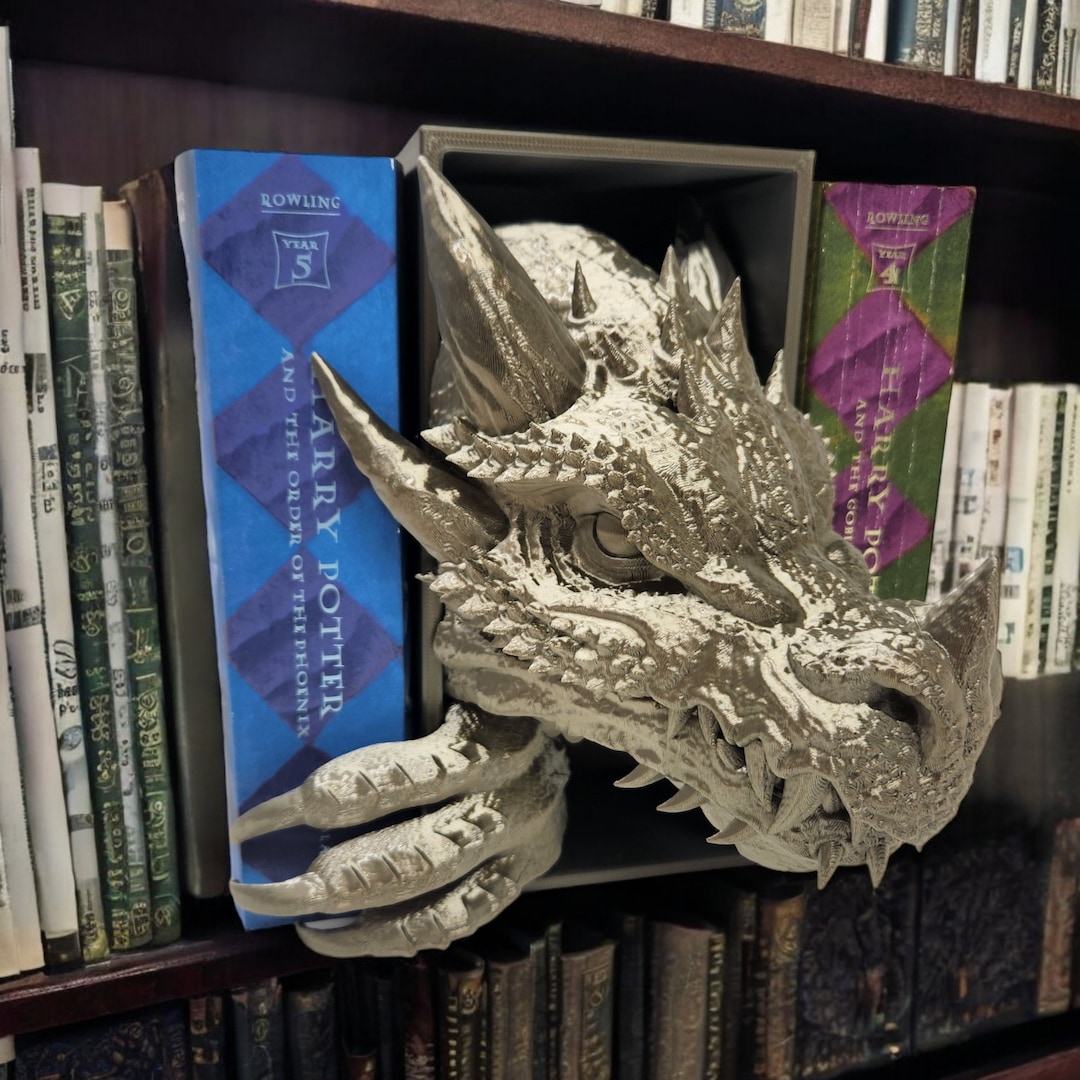 Dragon Bookends | 3D Printed Fantasy Nook Decor | Gothic Bookshelf ...