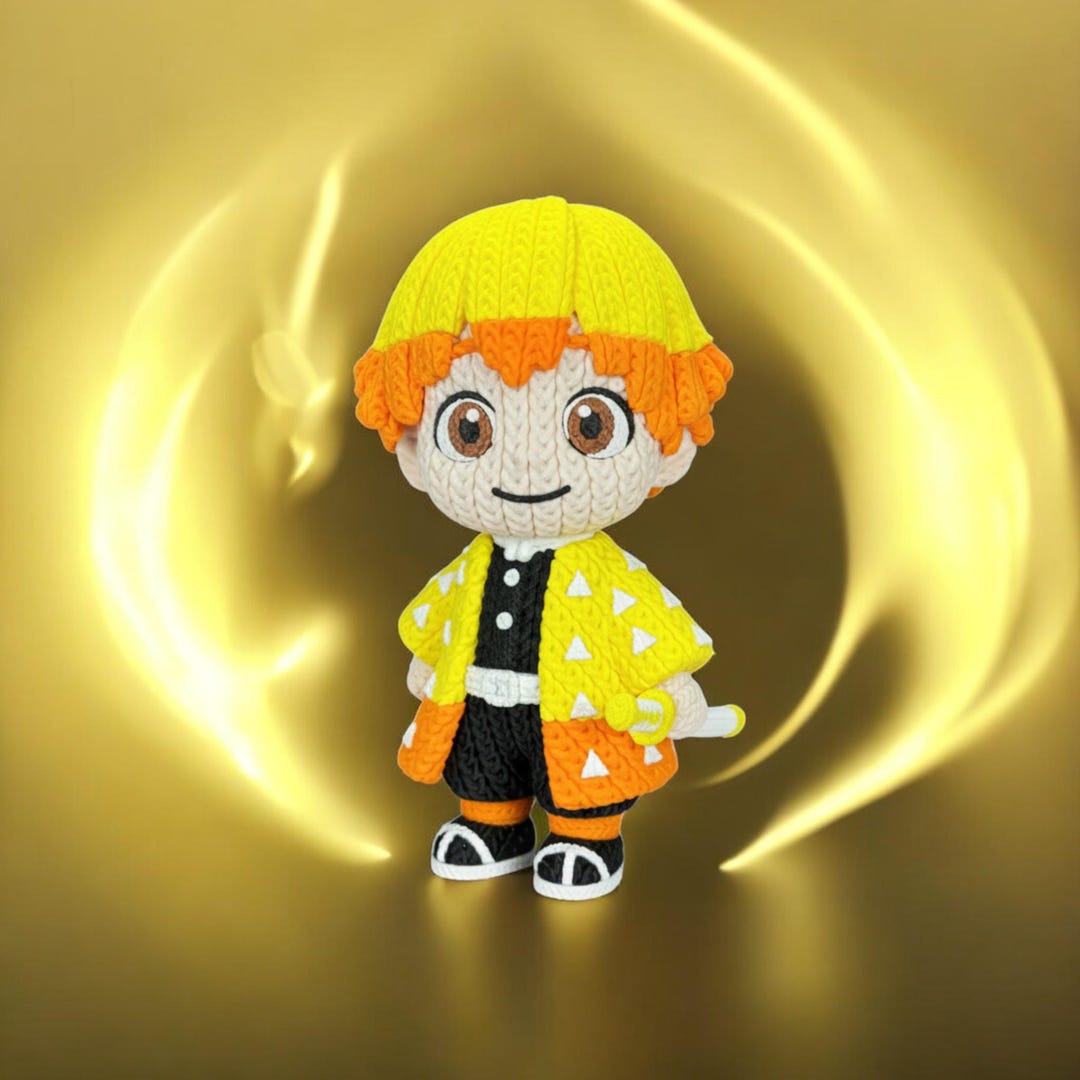 Crochet Styled Zenitsu Doll | Demon Slayer Figurine | 3D Printed ...