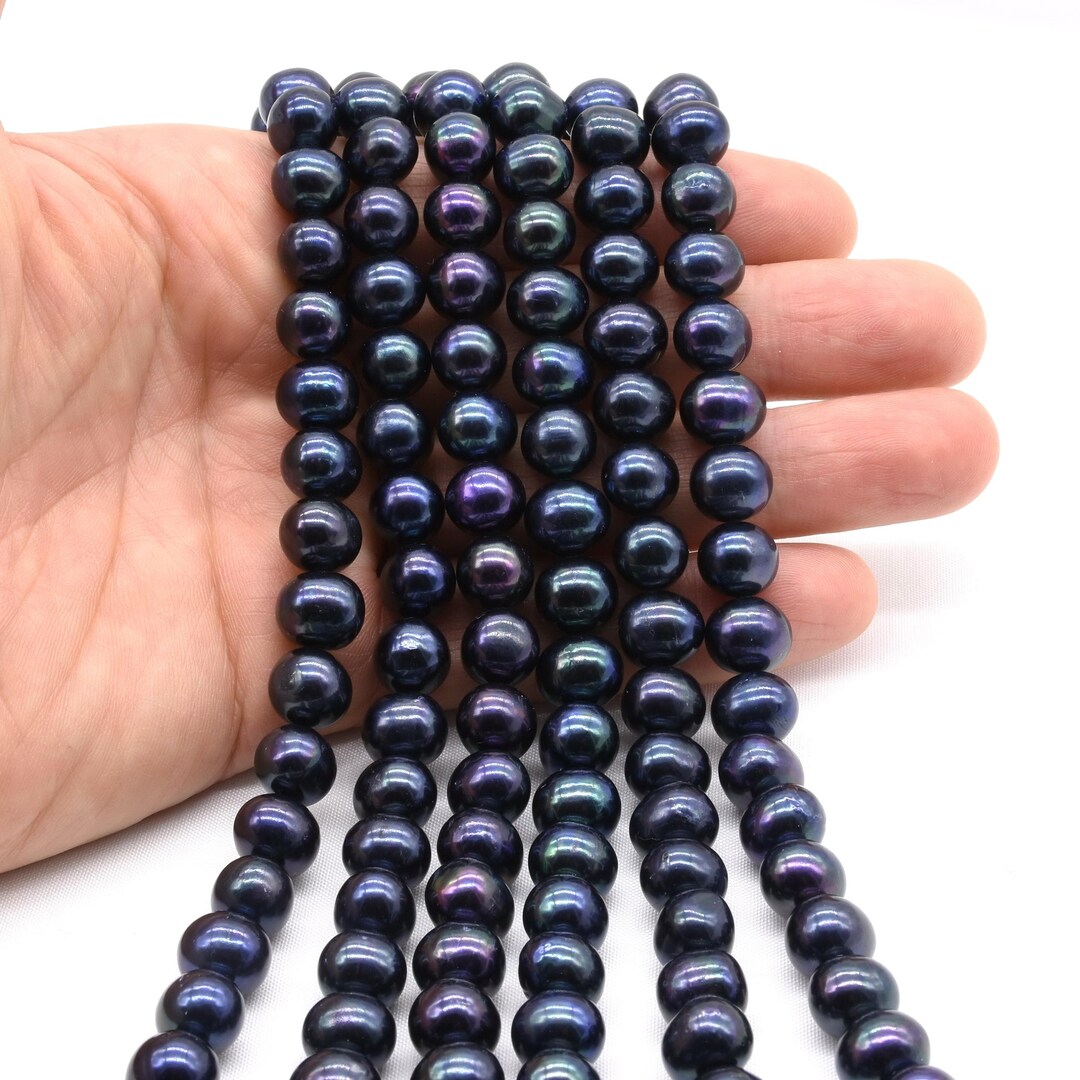 Black Pearl 9-10mm, Genuine Fresh Water Pearls, Dark Blue Pearl Beads ...