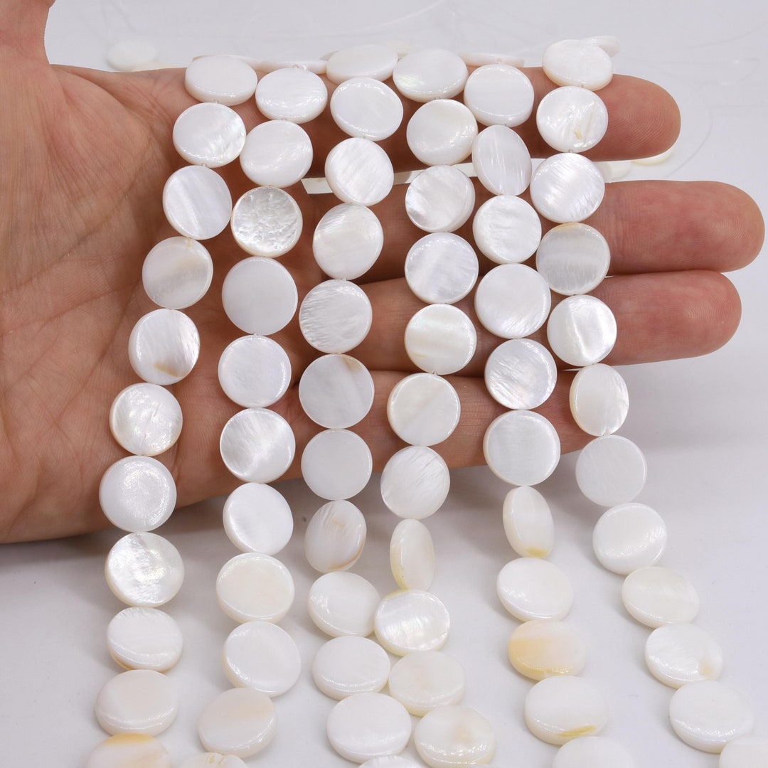 Shell Coin Beads, High Luster Mother of Pearl Disc Bead 12-14mm White ...