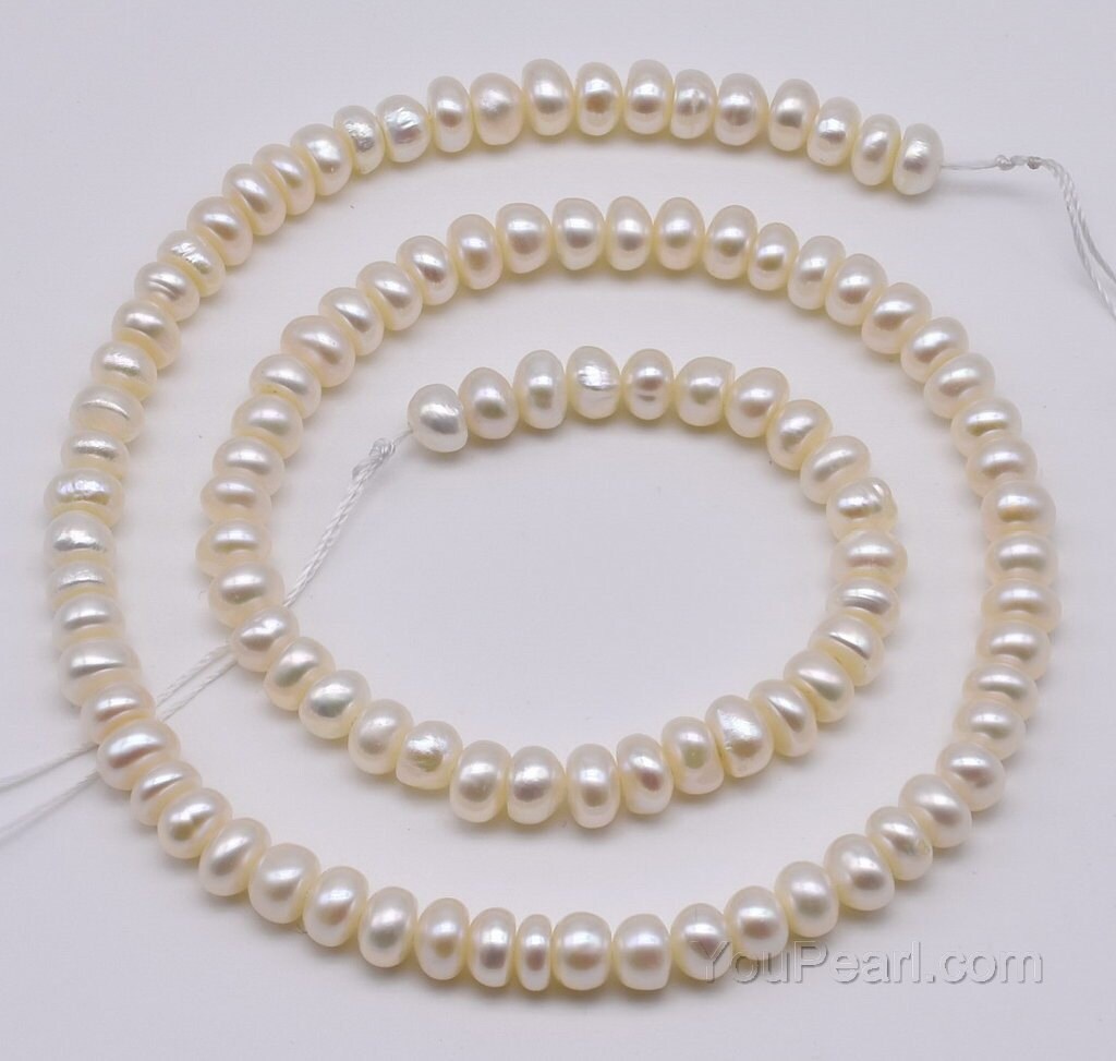 5-6mm Freshwater Pearls, Real Natural White Button Pearl Beads ...