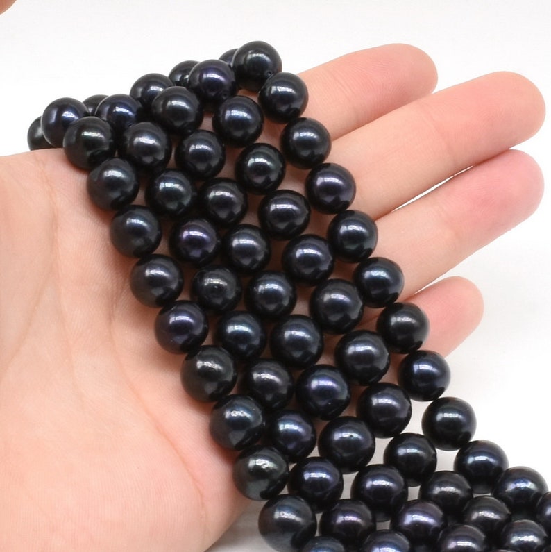 10-11mm Black Pearls, off Round Genuine Loose Pearl Beads, Big Black ...