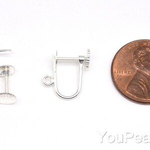 925 Sterling Silver Screw Back Earring Findings, No Pierced Pearl ...