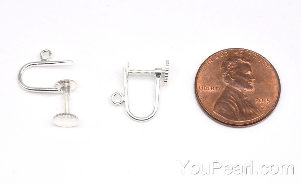 925 Sterling Silver Screw Back Earring Findings, No Pierced Pearl ...