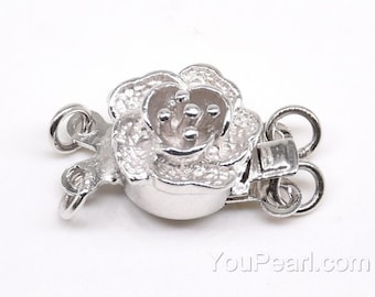 925 Sterling Silver Flower Clasp Single Strand Clasp Push-in | Etsy