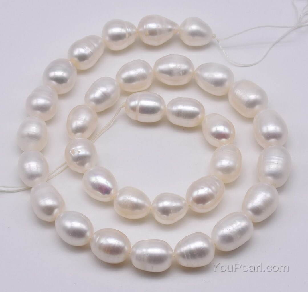 9-10mm Freshwater Loose Pearl Beads, Large Hole Rice Pearl Strands ...