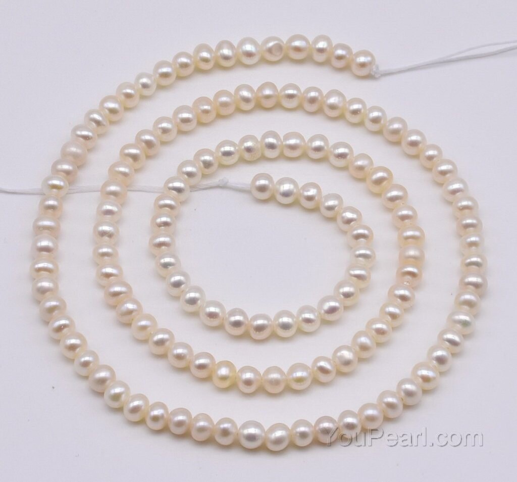 3-4mm AA Seed Pearl Beads, White Natural Freshwater off Round Pearl ...