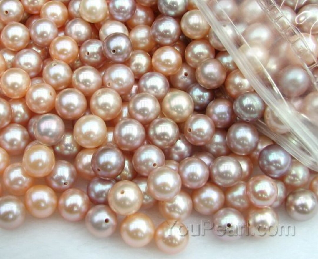 AA+ 7-7.5mm Round Pearls, Pink Lavender Natural Half Hole Pearls ...