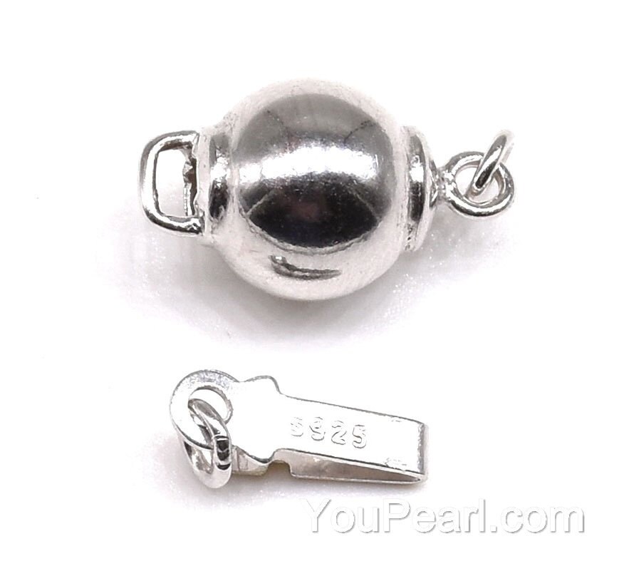 Round Ball Clasp, 925 Sterling Silver Pearl Closure, Bracelet Necklace ...