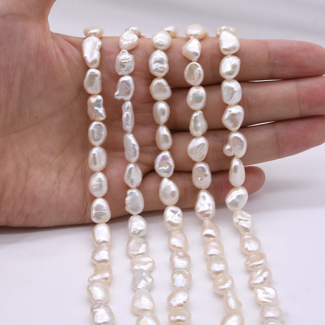 Perles keshi blanches, rang de perles keishi 7 x 9 mm, véritables ...