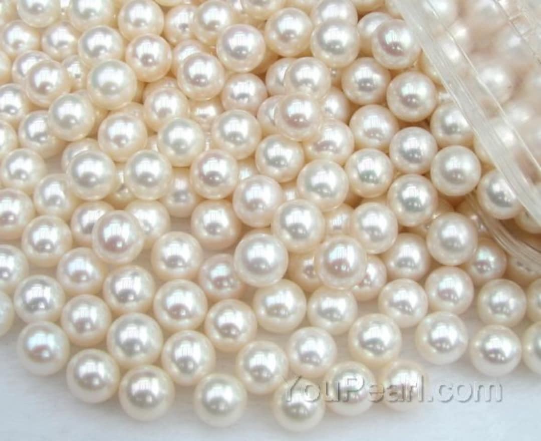 AA+ 7-7.5mm Round Pearls, White Round Loose Pearl Beads, Genuine ...