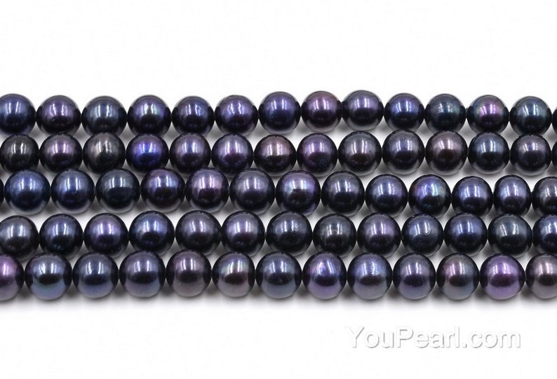 Black Pearls, 8-9mm off Round Pearl Beaded Strand, Genuine Natural ...