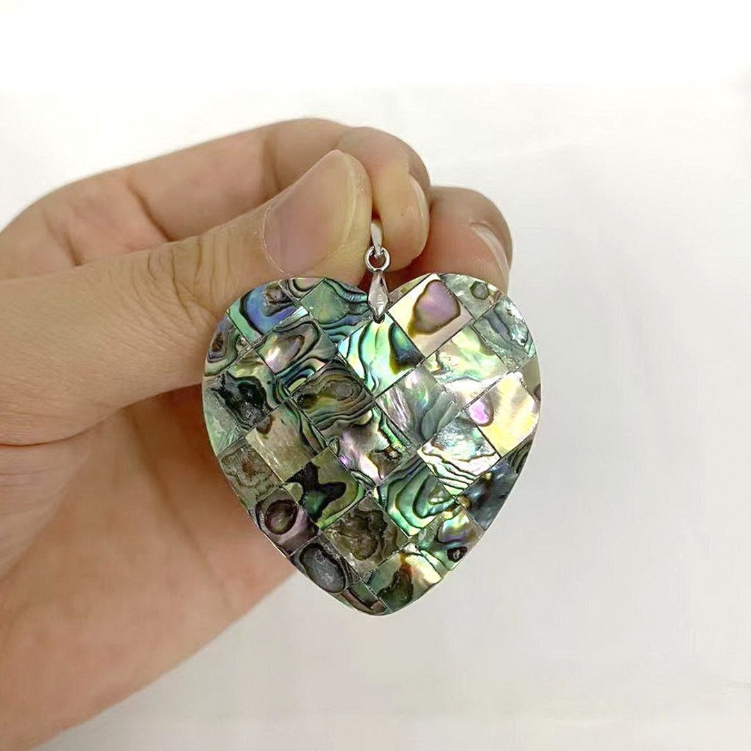 Abalone Shell Pendant, Heart Sea Shell Pendant Necklace, Mosaic Paua ...