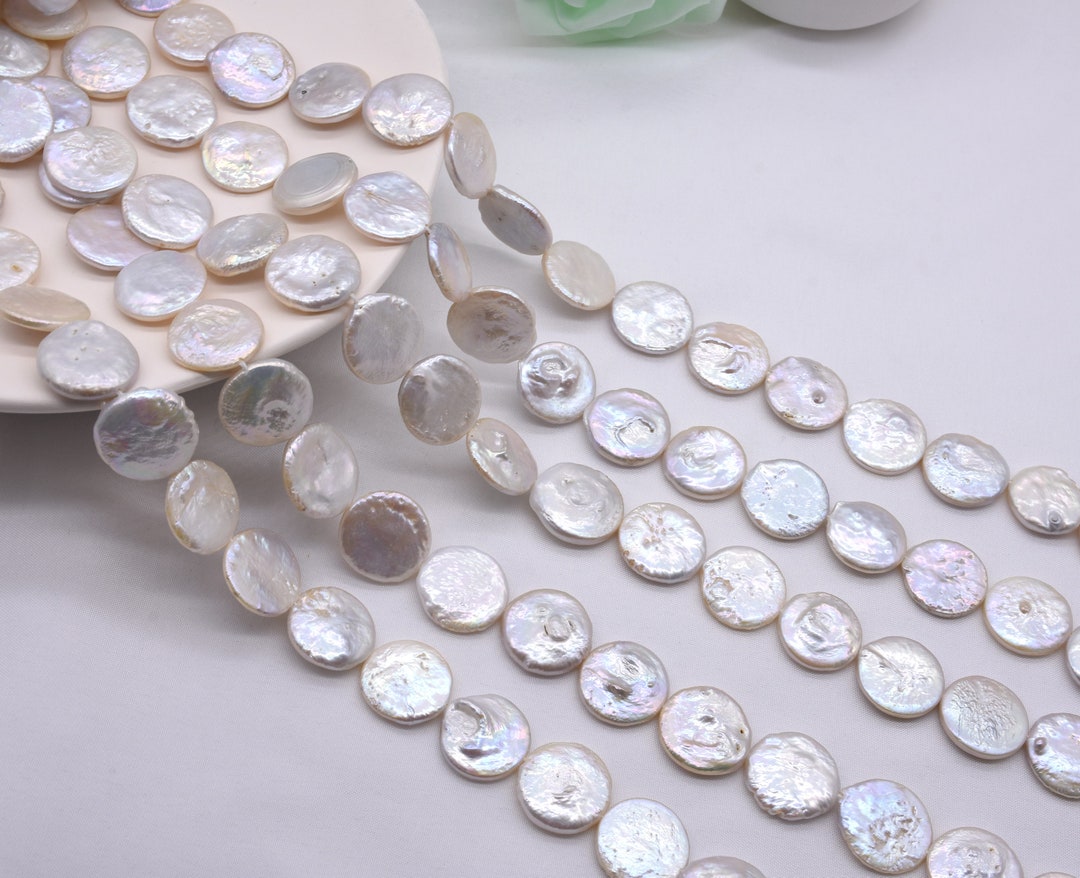 20-22mm Big Coin Pearls, Large White Center Drilled Pearl, Natural Real ...