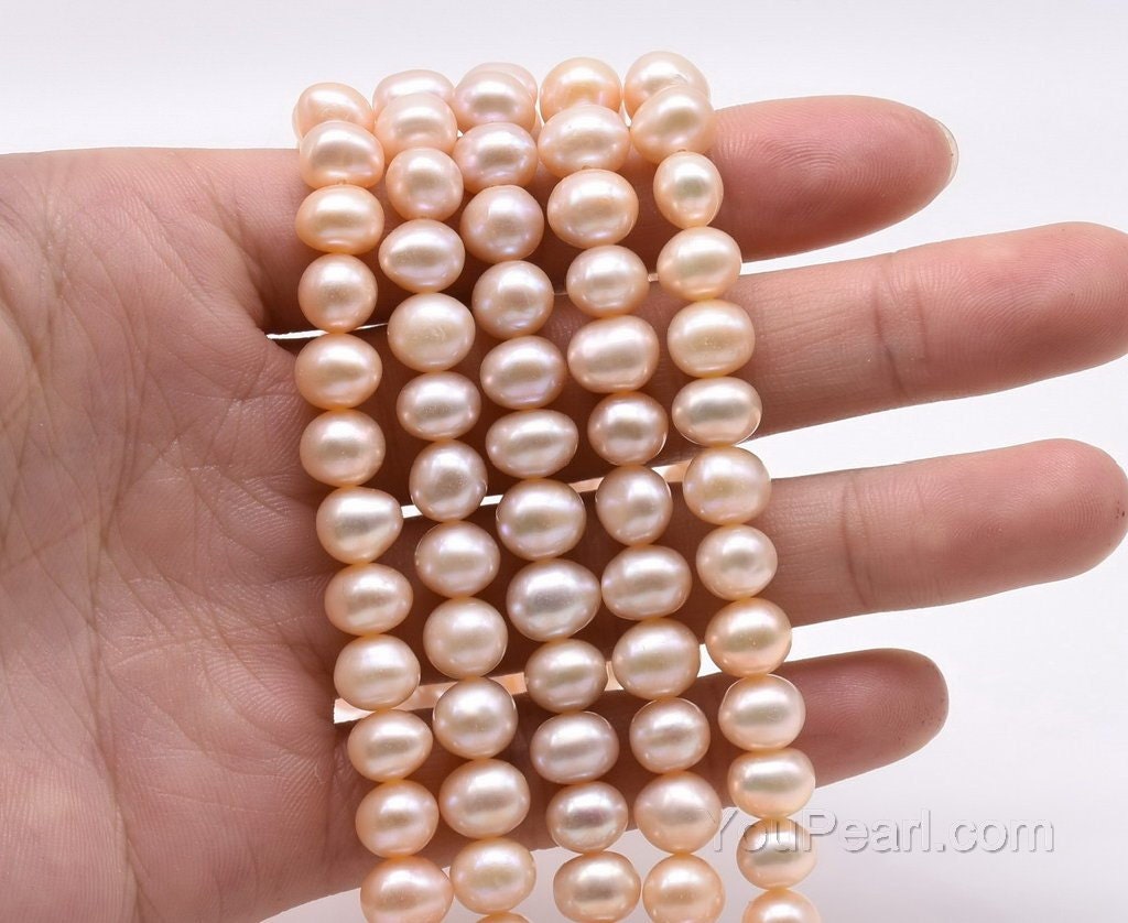 Pink Natural Pearls, 7-8mm Quality Freshwater Potato Pearls, Genuine ...