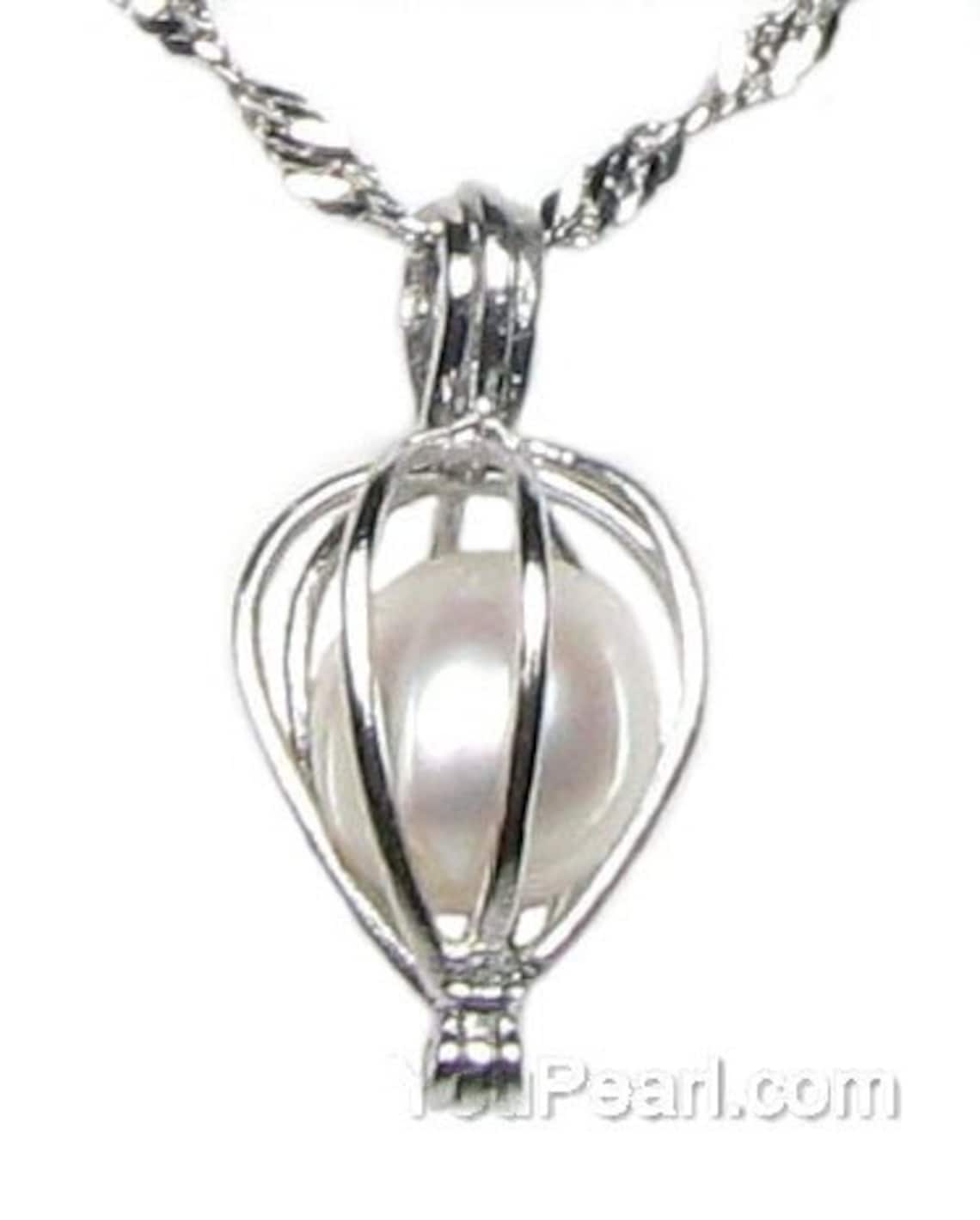 Pearl Cage Pendant, Wish Pearl Heart Cage Real Pearl Pendant, Sterling ...