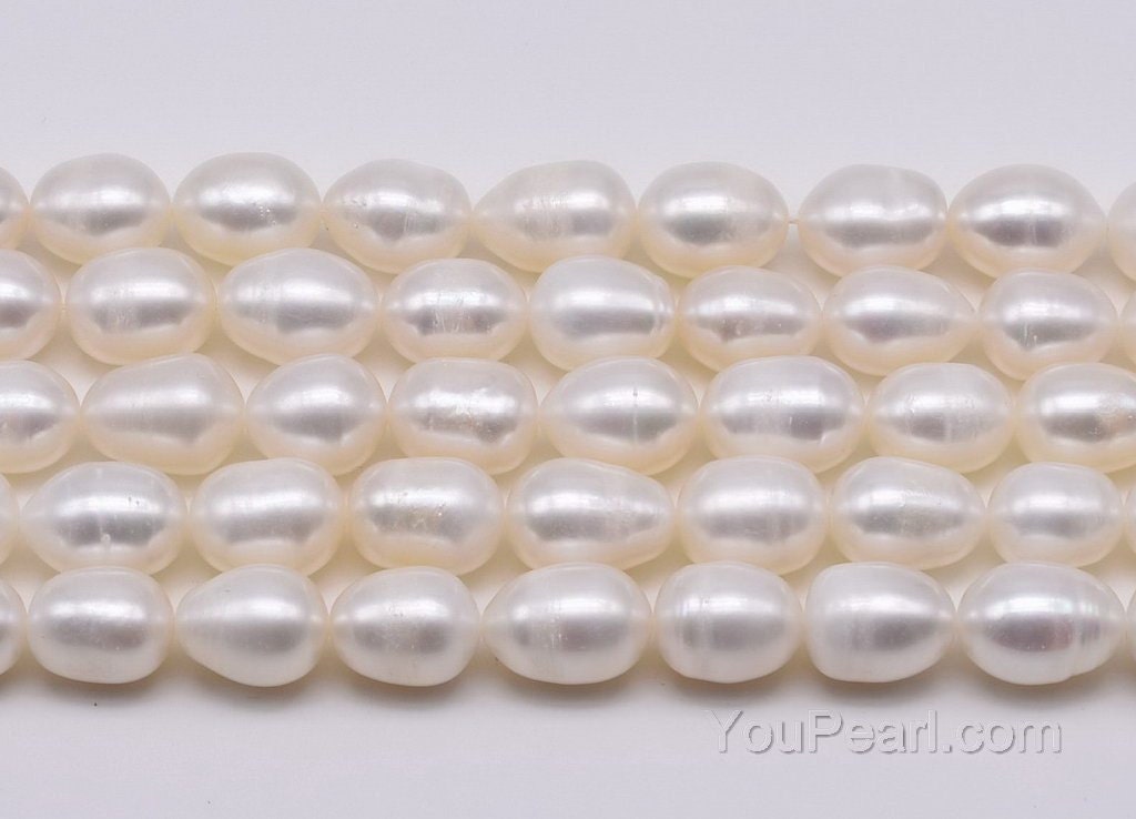 9-10mm Freshwater Loose Pearl Beads, Large Hole Rice Pearl Strands ...