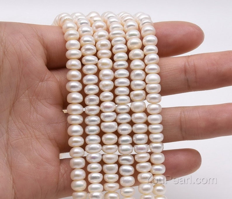 5-6mm Freshwater Pearls, Real Natural White Button Pearl Beads ...