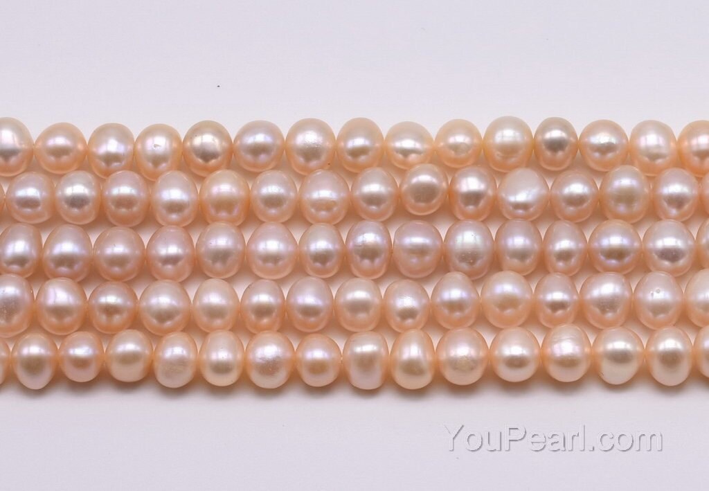 Pink Natural Pearls, 7-8mm Quality Freshwater Potato Pearls, Genuine ...