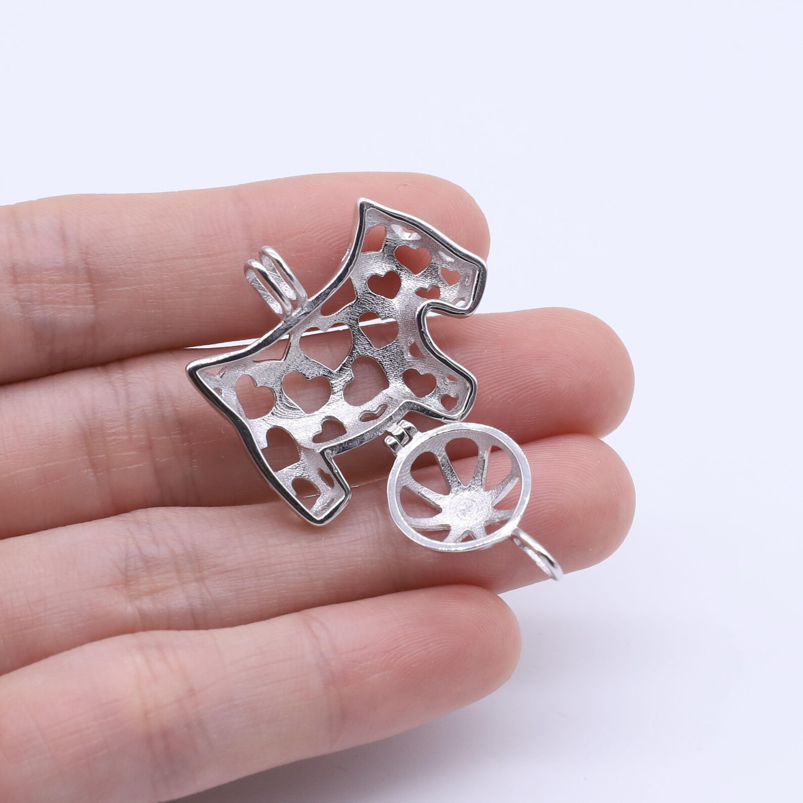Dog Cage Charm, Pearl Cage Pendant, 925 Sterling Silver Cage Pendant ...