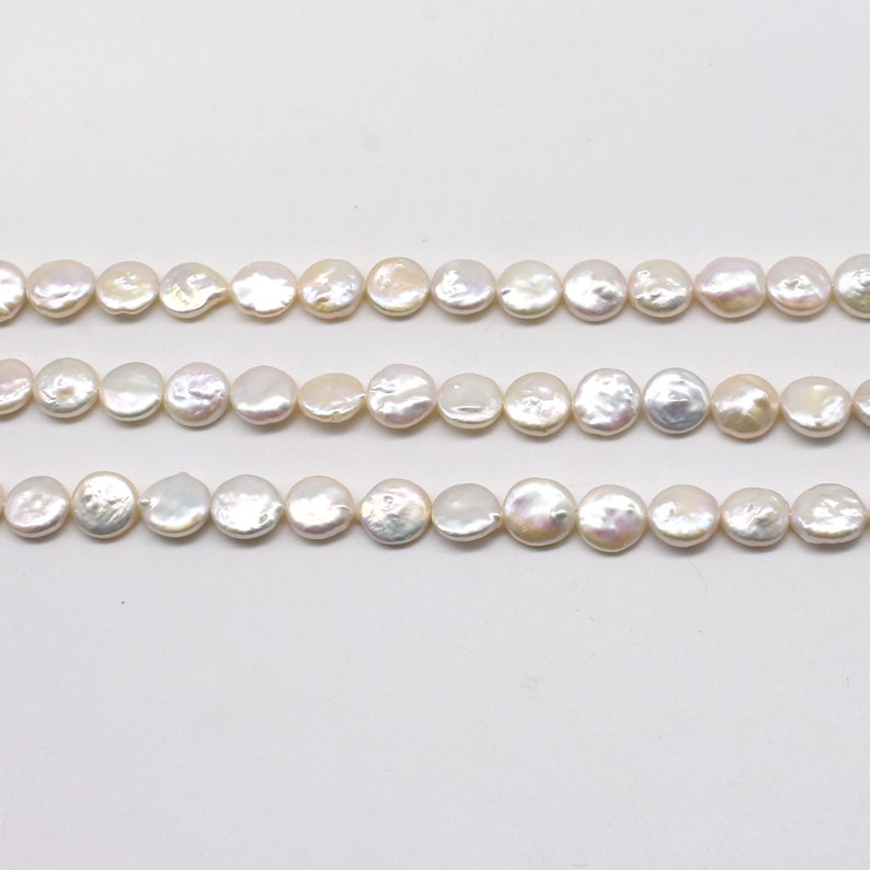 White Coin Pearls, 11-12mm Freshwater Pearl Beads, Disk Shape Smooth ...