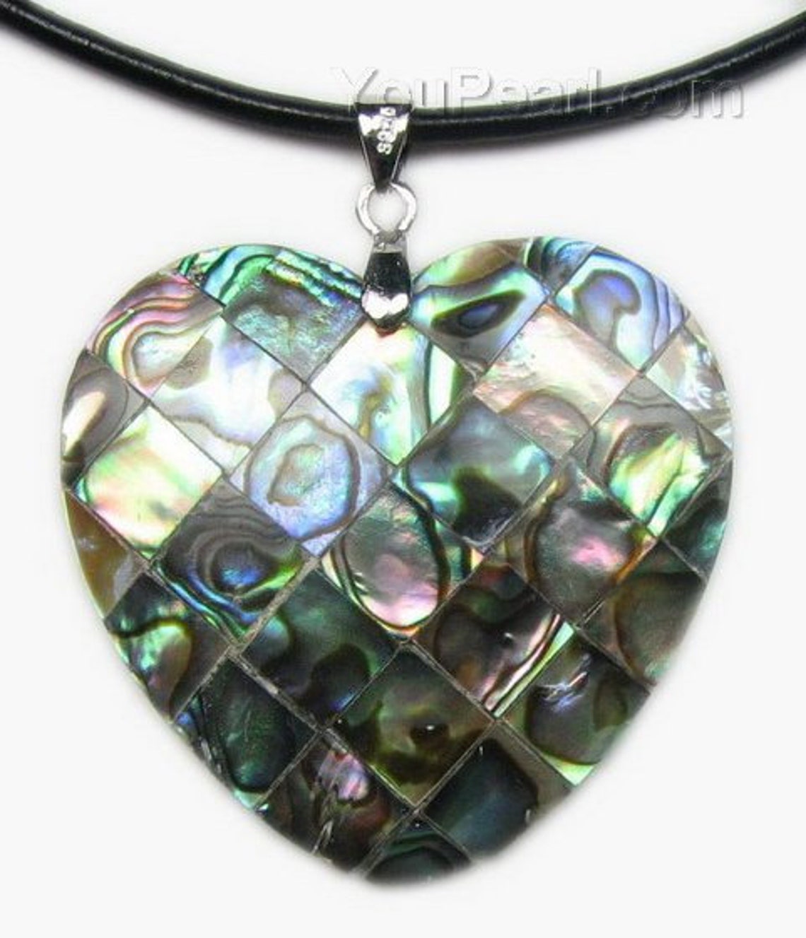 Abalone Shell Pendant, Heart Sea Shell Pendant Necklace, Mosaic Paua ...