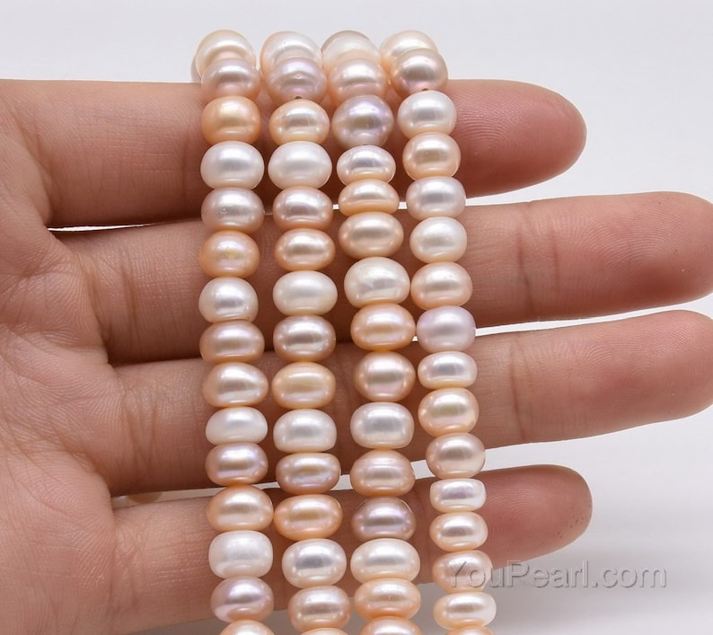 7-8mm Button Pearls, Rondelle Pearl Natural White Freshwater Pearl ...