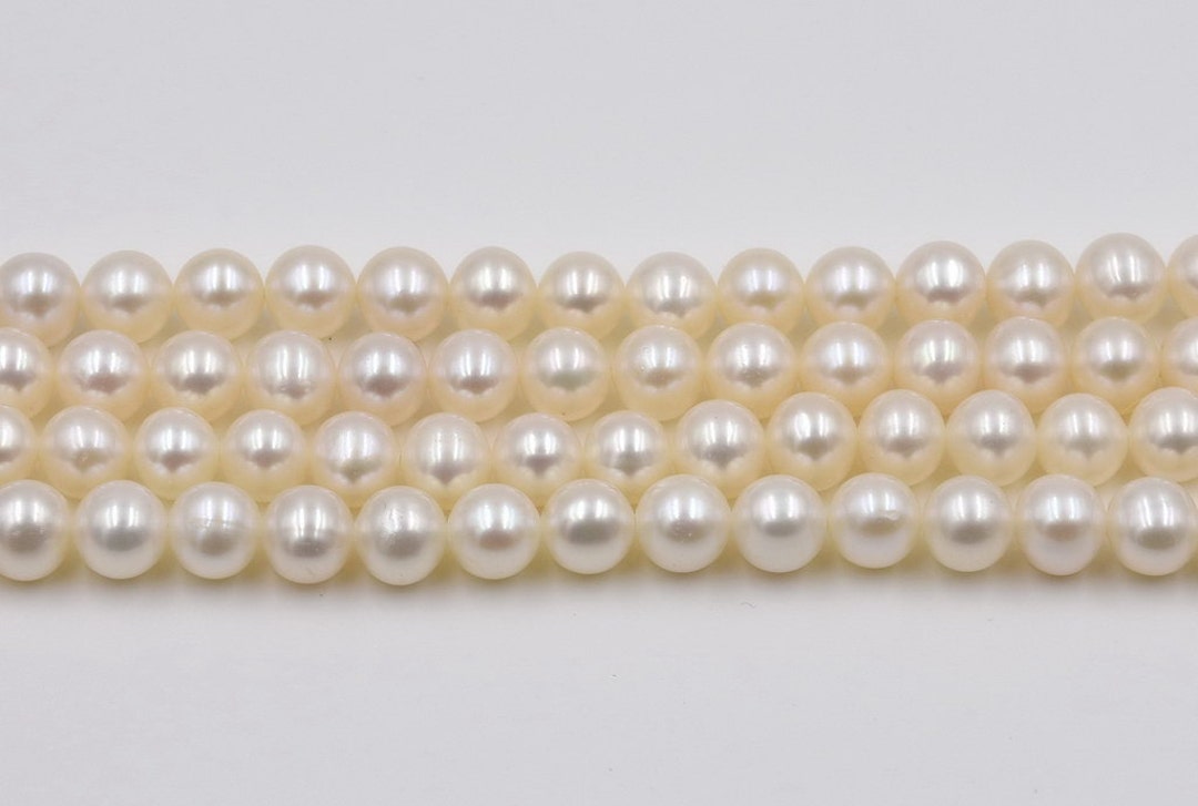 AA Near Round Pearl 6-6.5mm Full Strand, Genuine Freshwater Fine Pearl ...