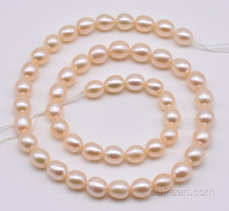 AA White Rice Pearl, 7-8mm Genuine Freshwater Oval Pearls, High Quality ...