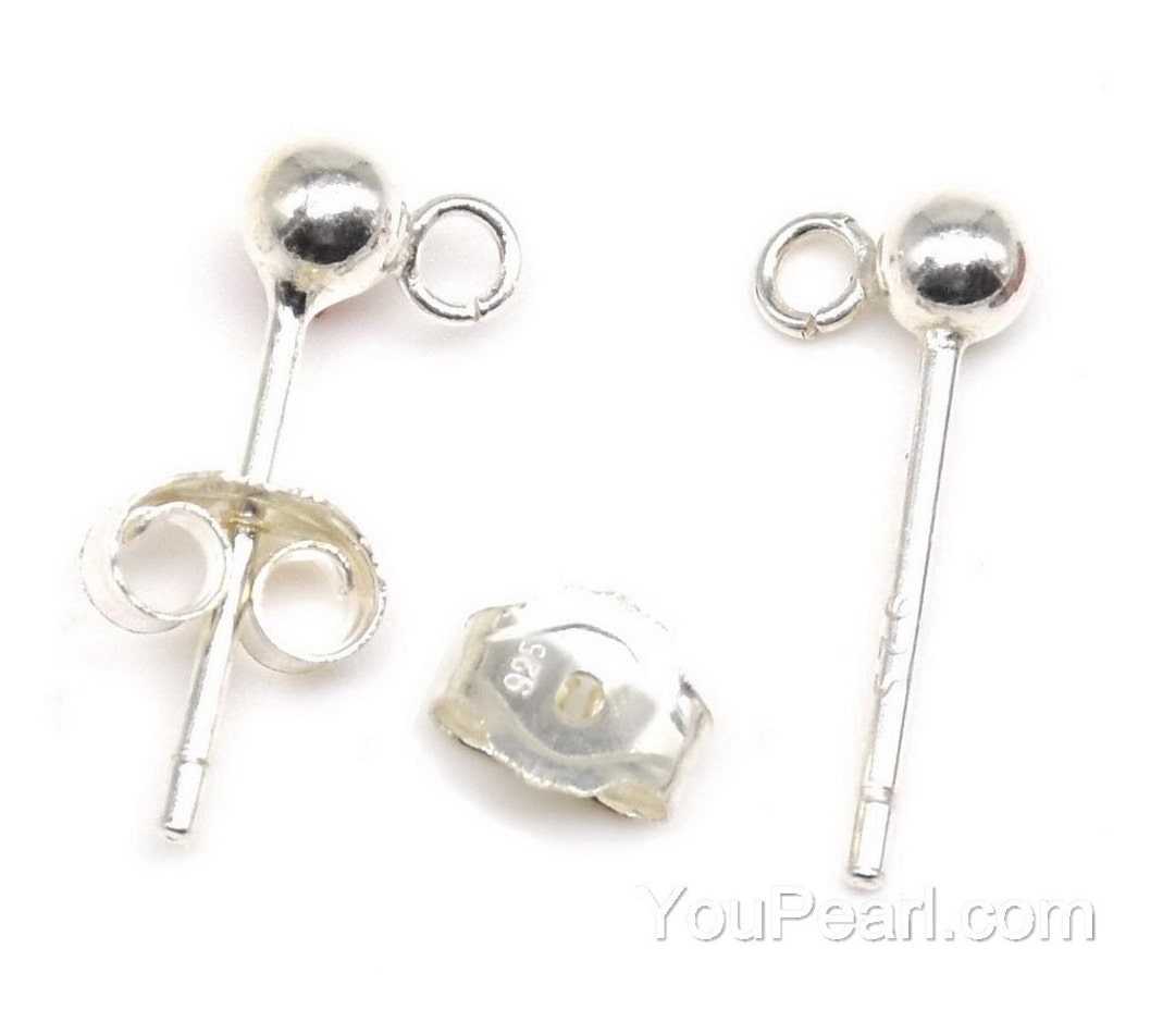925 Sterling Silver Earring Findings, Ball Posts With Loop Ear Stud ...
