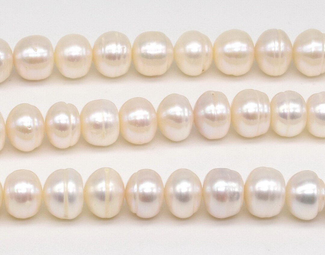 10-11mm White Pearl Beads, Ringed Cultured Freshwater Pearl Strand ...