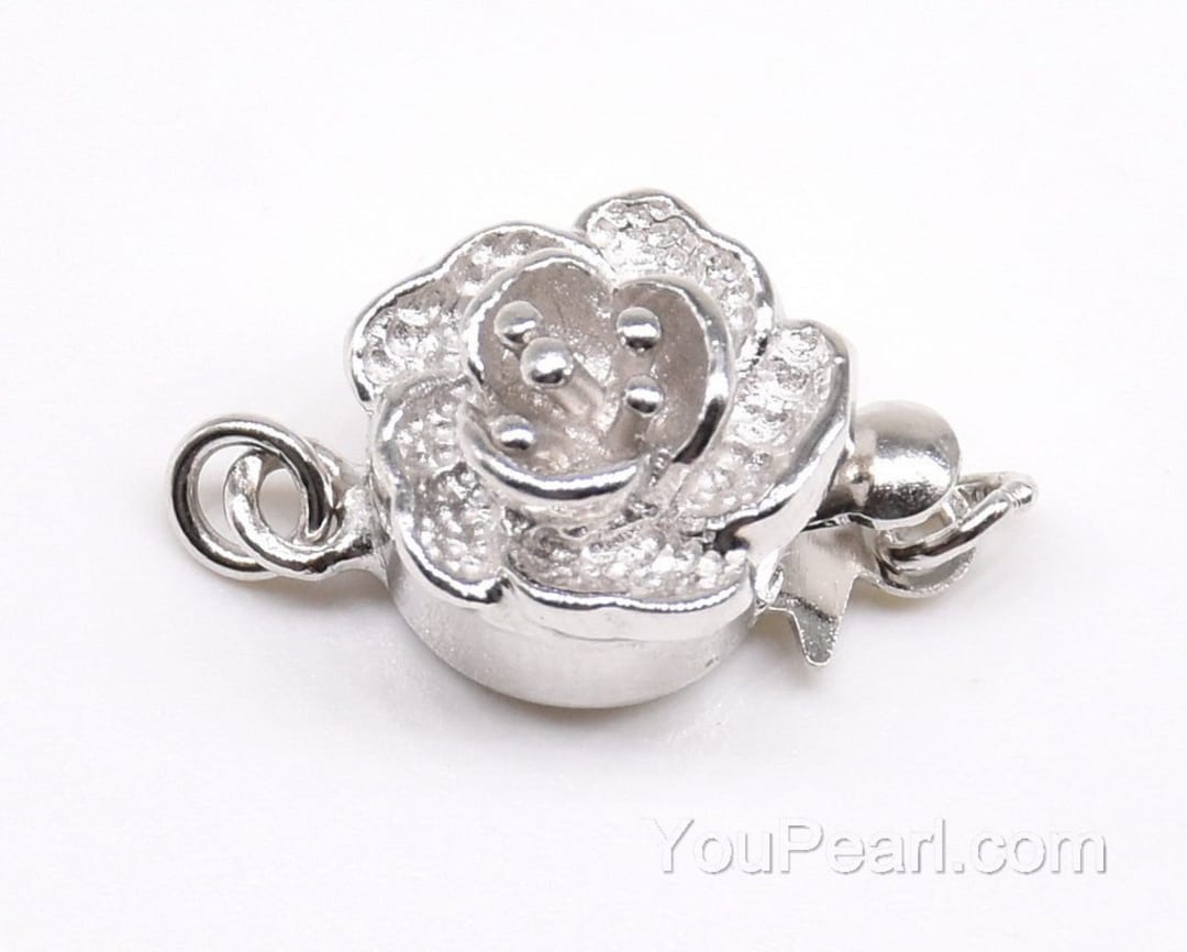 925 Sterling Silver Flower Clasp, Single Strand Clasp, Push-in Pearl ...