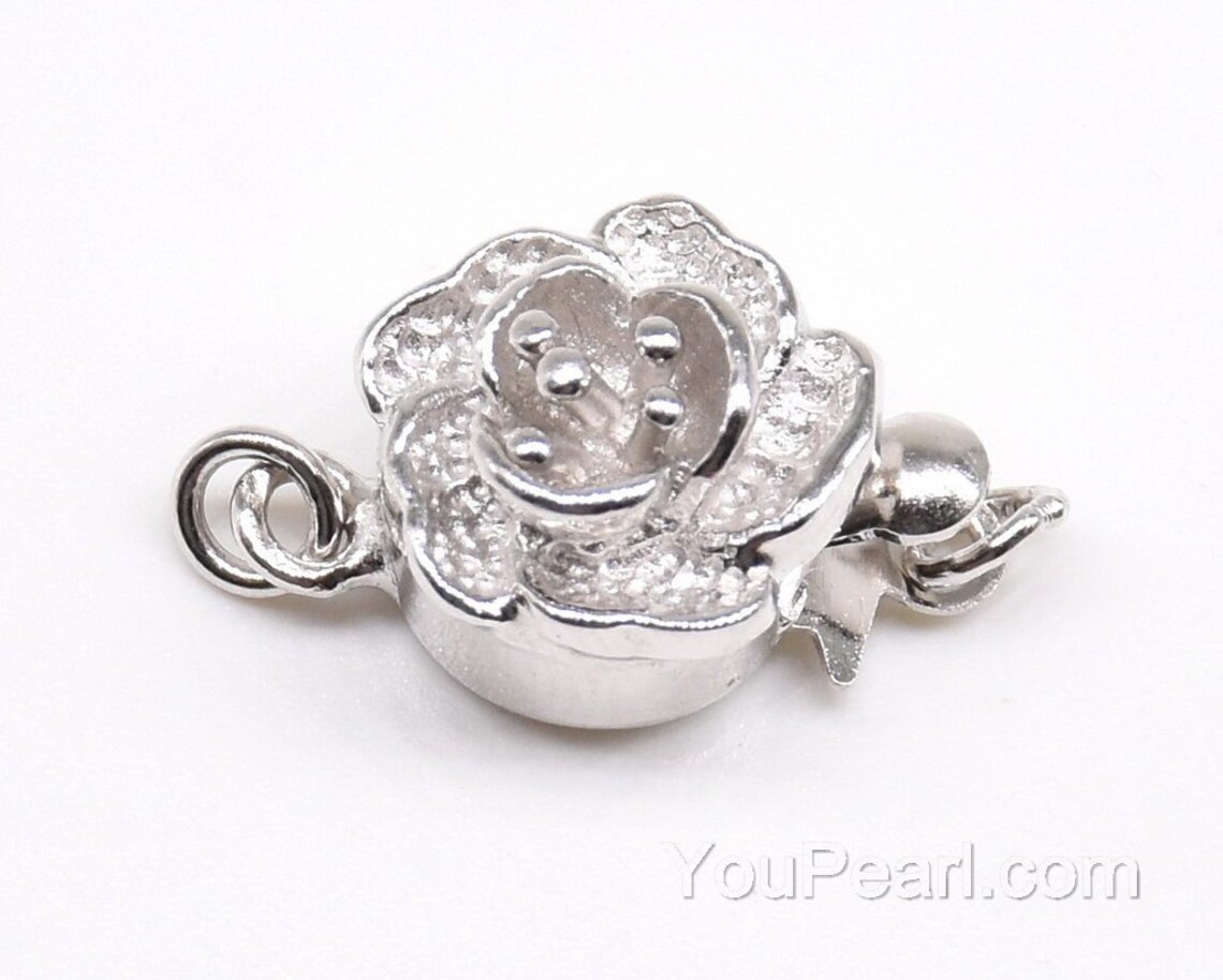 925 Sterling Silver Flower Clasp, Single Strand Clasp, Push-in Pearl ...
