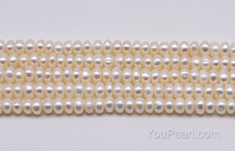7-8mm Button Pearls, Rondelle Pearl Natural White Freshwater Pearl ...