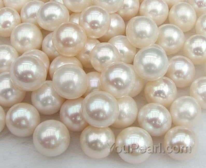 AA+ 10-11mm 11-12mm Round Pearls, White Loose Pearls, Half Drilled Hole ...